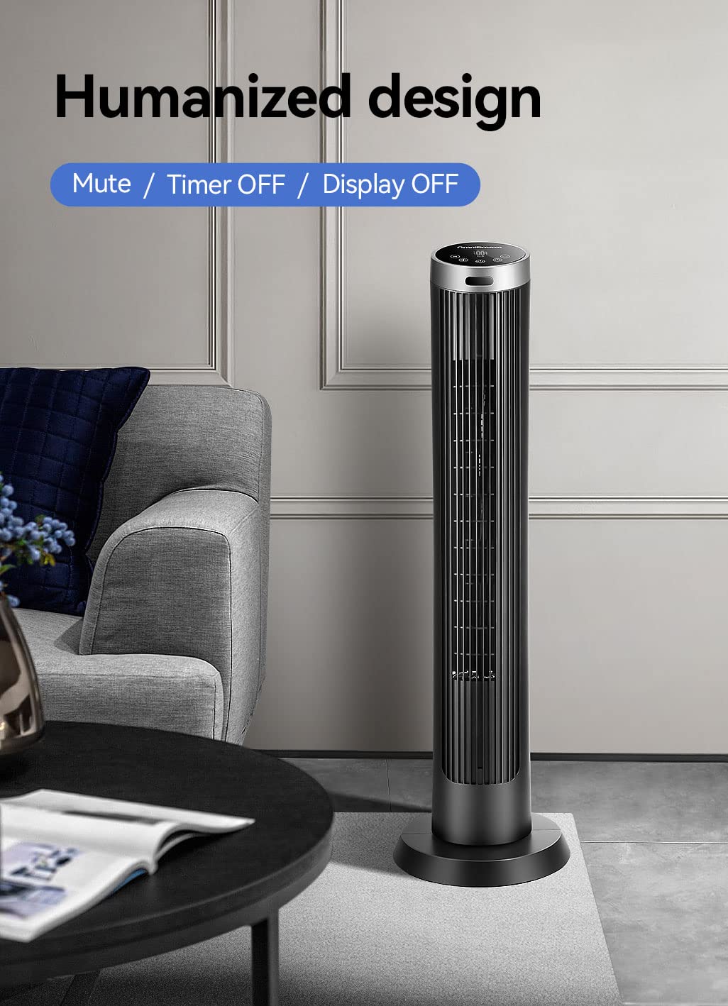 OmniBreeze Digital Electric Tower Fan, with Remote Control, LED Display, Standing Bladeless Floor Fans Cooling and Quite Indoor Living Room Bedroom use (40 Inch)