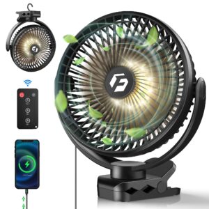 frizcol 12000mah 8 inch portable clip on fan,battery operated camping fan with lights and remote, usb fan small desk fan personal quiet fan for office stroller bedroom and camping