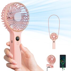 sweetfull handheld fan, portable fan, 5000mah rechargeable battery, 6 speed wind, led display, personal mini travel fan with backup power, hand held fan usb foldable electric fan for women girl