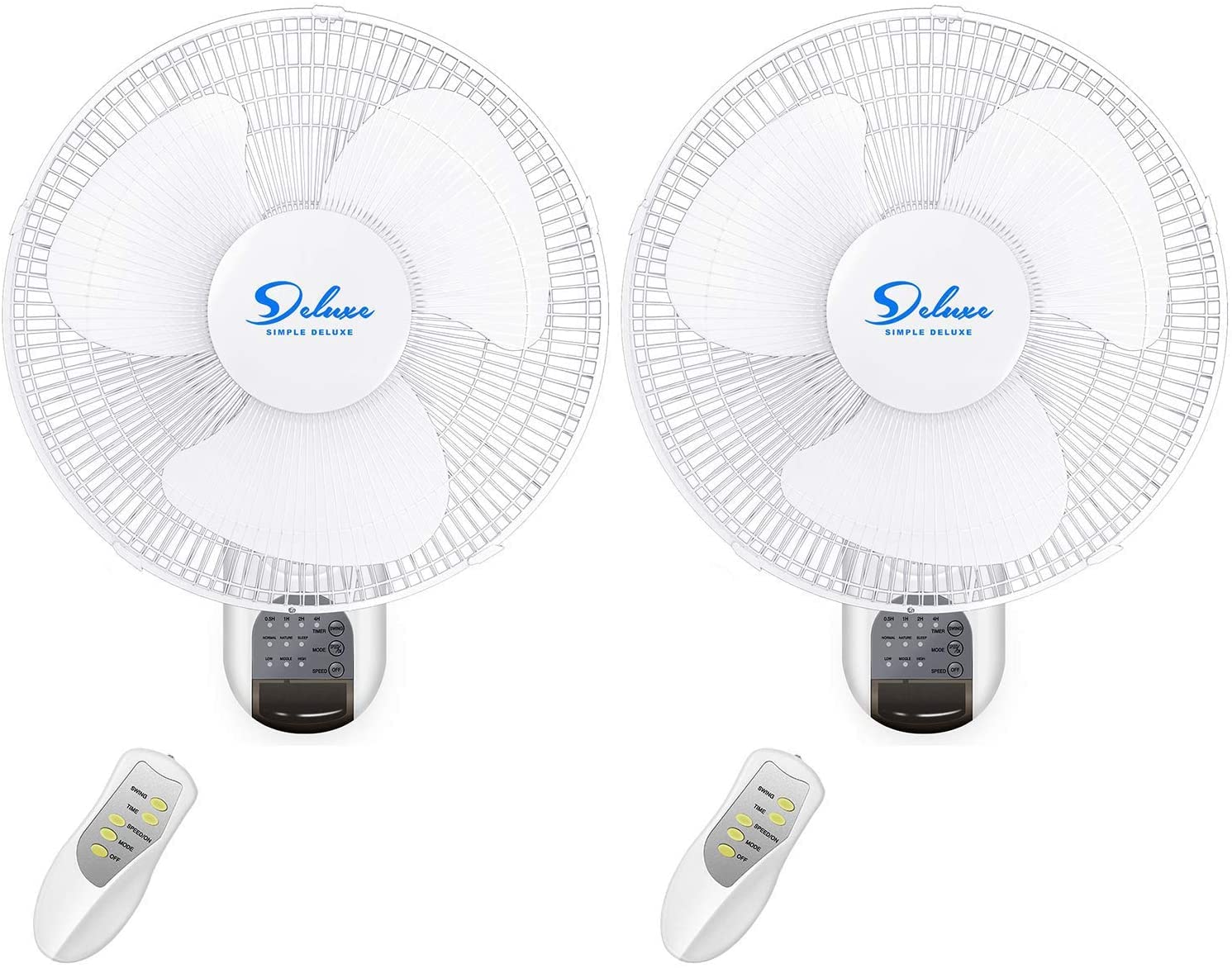 Simple Deluxe 16 Inch Wall Mount Fan with Remote Control, 3 Oscillating Modes, 3 Speed, Timer