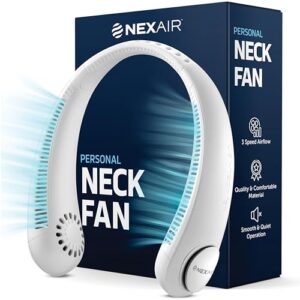 nexair portable neck fan - 3 speed rechargeable bladeless neck fan, adjustable personal neck fan for women & men modern design, great cooling fan for travel, outdoors & sports