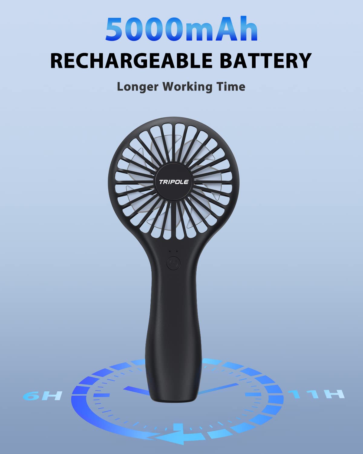 TriPole Mini Handheld Fan 5000mAh Battery Operated Small Fan 2 Speeds Powerful Personal Portable Fan Cute Design USB Rechargeable Electric Fan for Eyelash Makeup Kids Women Men Outdoor Travel, Black