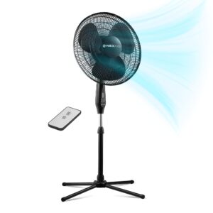 nexair oscillating 16 inch pedestal stand up fan, quiet operating room fan with remote control, 3 speed stand fan for bedroom, with adjustable height, standing fan great for office & living room