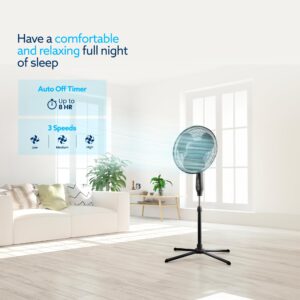 NEXAIR Oscillating 16 Inch Pedestal Stand Up Fan, Quiet Operating Room Fan With Remote Control, 3 Speed Stand Fan for Bedroom, with Adjustable Height, Standing Fan Great For Office & Living Room