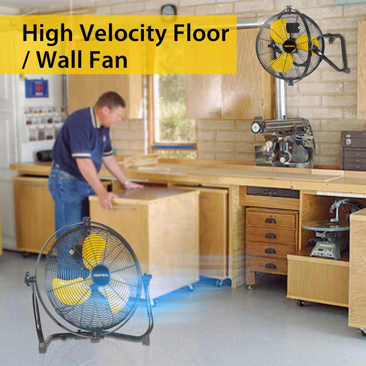 VENTISOL 14 Inch High Velocity Orbital Floor Fan or Wall Mounted Fan with 720° Adjustable Tilting, 1,560 CFM, 3-Speed Oscillating Fan for Commercial, Residential Gym, Garage, Workshop,Home Use