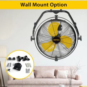 VENTISOL 14 Inch High Velocity Orbital Floor Fan or Wall Mounted Fan with 720° Adjustable Tilting, 1,560 CFM, 3-Speed Oscillating Fan for Commercial, Residential Gym, Garage, Workshop,Home Use