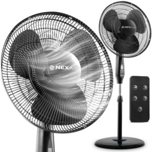 nexair oscillating 16 inch pedestal stand up fan, quiet operating room fan with remote control, 3 speed stand fan for bedroom, with adjustable height, standing fan great for office & living room…