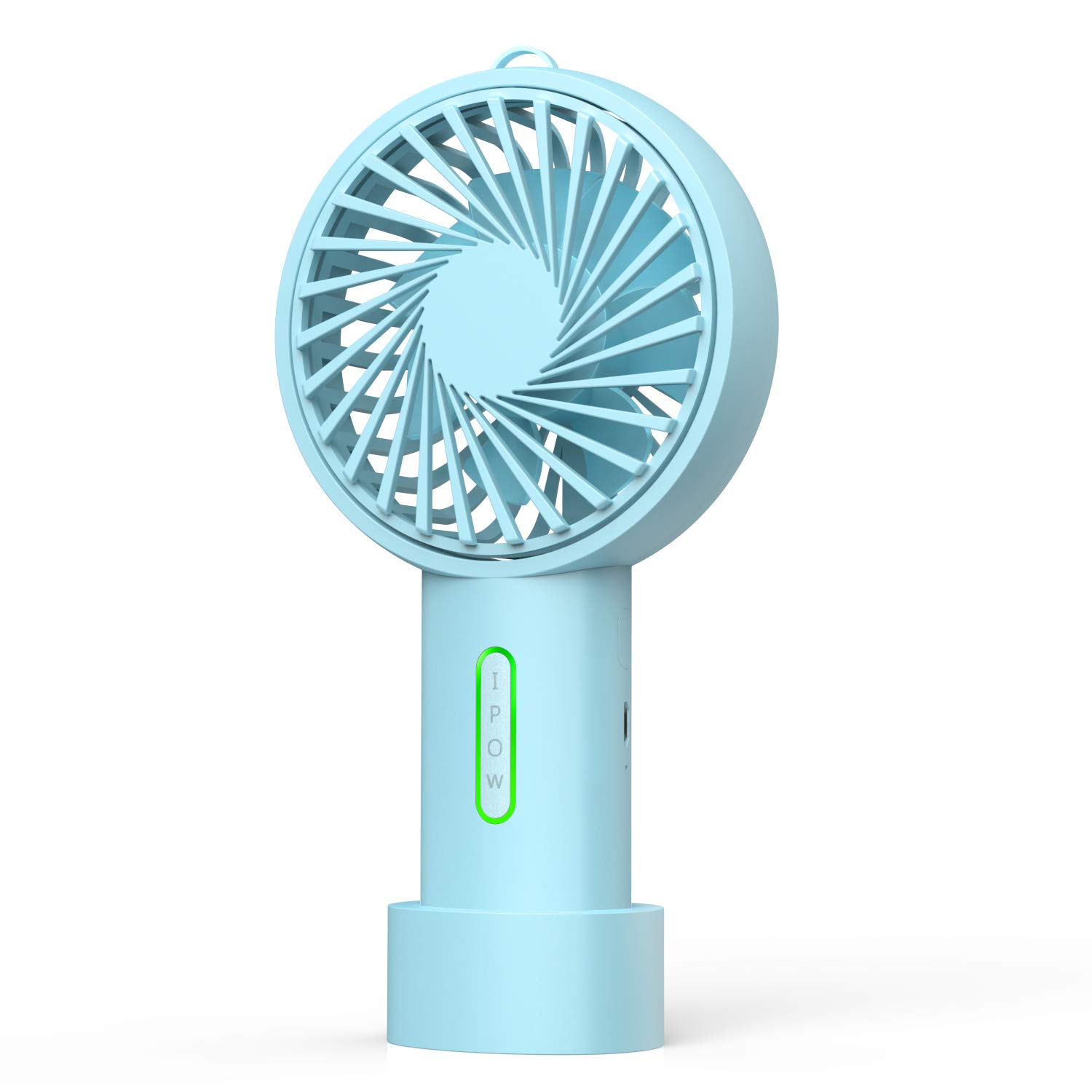 IPOW Mini Handheld Fan Personal Portable Fan 3 Speed Adjustable Angle Removable Base Lanyard USB Recharging Battery Operated Small Desk Cooling Face Fan for Home Camping Disney Travel Mint Blue