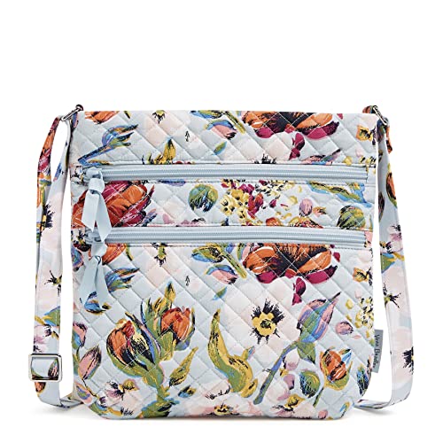 Vera Bradley Women's Cotton Triple Zip Hipster Crossbody Purse, Sea Air Floral - Recycled Cotton, One Size