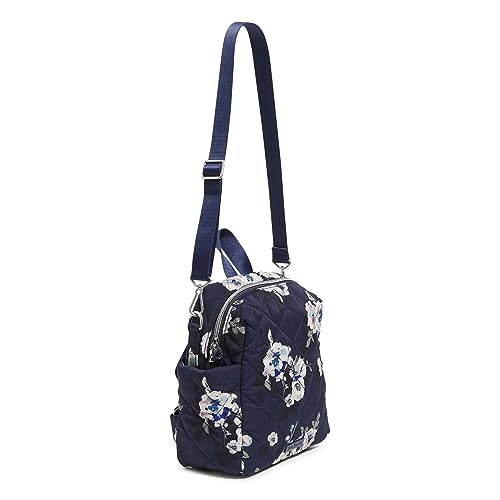 Vera Bradley women's Performance Twill Convertible Small Backpack Bookbag, Blooms and Branches Navy, One Size