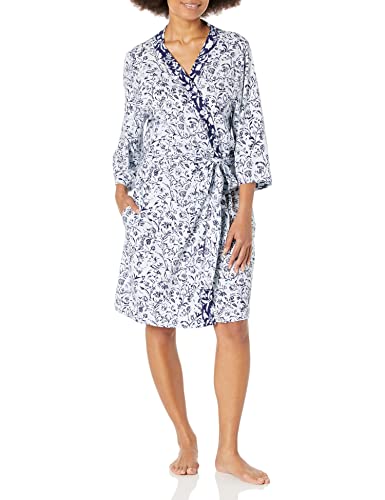 Vera Bradley Women's Cozy Knit Robe (Extended Size Range), Perennials Misty Surf, Small - Medium