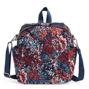 Vera Bradley Women's Performance Twill Convertible Small Backpack, Cabbage Rose Cabernet, One Size