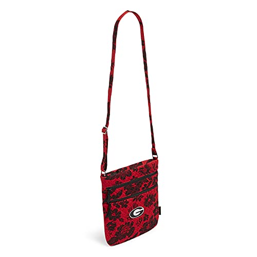 Vera Bradley Women's Cotton Collegiate Triple Zip Hipster Crossbody Purse (Multiple Teams Available), University of Georgia Red/Black Rain Garden - Recycled Cotton, One Size