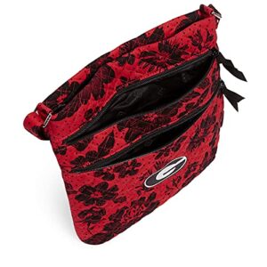 Vera Bradley Women's Cotton Collegiate Triple Zip Hipster Crossbody Purse (Multiple Teams Available), University of Georgia Red/Black Rain Garden - Recycled Cotton, One Size