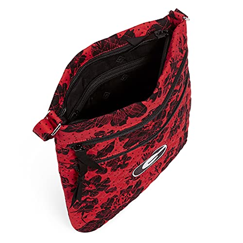 Vera Bradley Women's Cotton Collegiate Triple Zip Hipster Crossbody Purse (Multiple Teams Available), University of Georgia Red/Black Rain Garden - Recycled Cotton, One Size