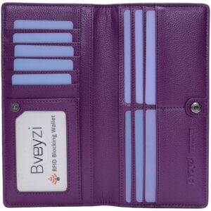 bveyzi ultra slim thin leather rfid blocking credit card holder bifold clutch wallets for women (purple)