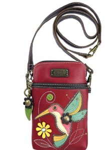 chala cell phone crossbody purse-women pu leather/canvas multicolor handbag with adjustable strap - hummingbird - burgundy