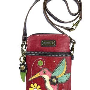 CHALA Cell Phone Crossbody Purse-Women PU Leather/Canvas Multicolor Handbag with Adjustable Strap - Hummingbird - burgundy