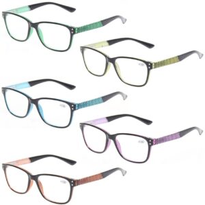 kerecsen reading glasses 5 pack fashion unisex readers spring hinge with stylish pattern designed glasses (5 mix color, 0.75)