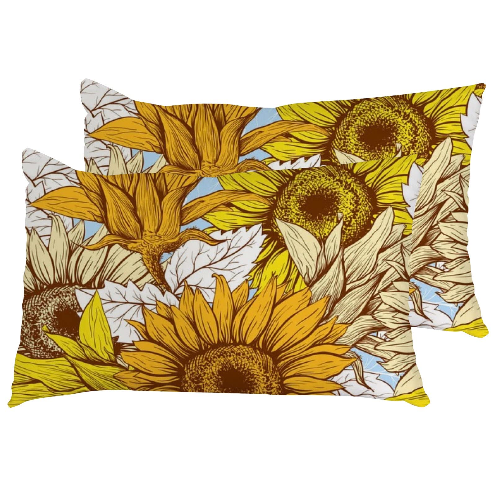 Vantaso Pillow Case Sunflowers Yellow Floral Flowers Summer Spring 2 Pack Pillow Cover Protector Pillow Sham Standard Size 20x26 inches Long Pillowcase Zippered