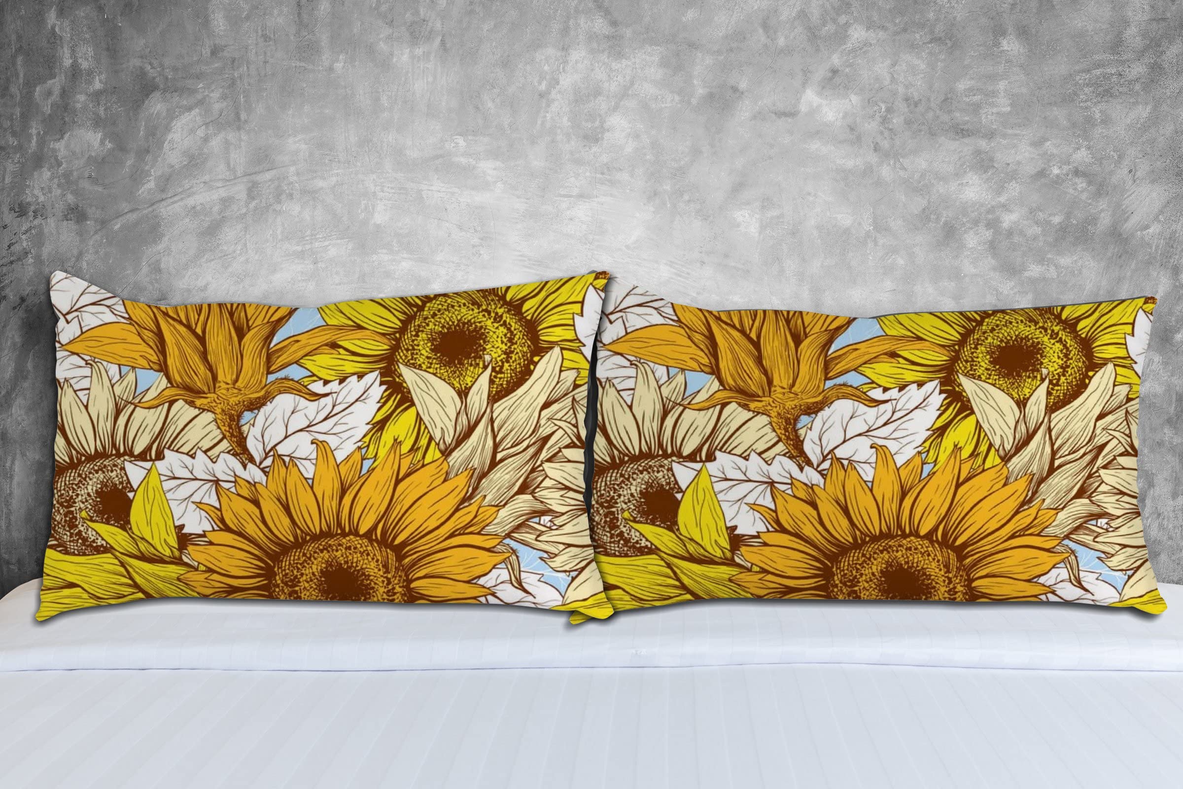 Vantaso Pillow Case Sunflowers Yellow Floral Flowers Summer Spring 2 Pack Pillow Cover Protector Pillow Sham Standard Size 20x26 inches Long Pillowcase Zippered