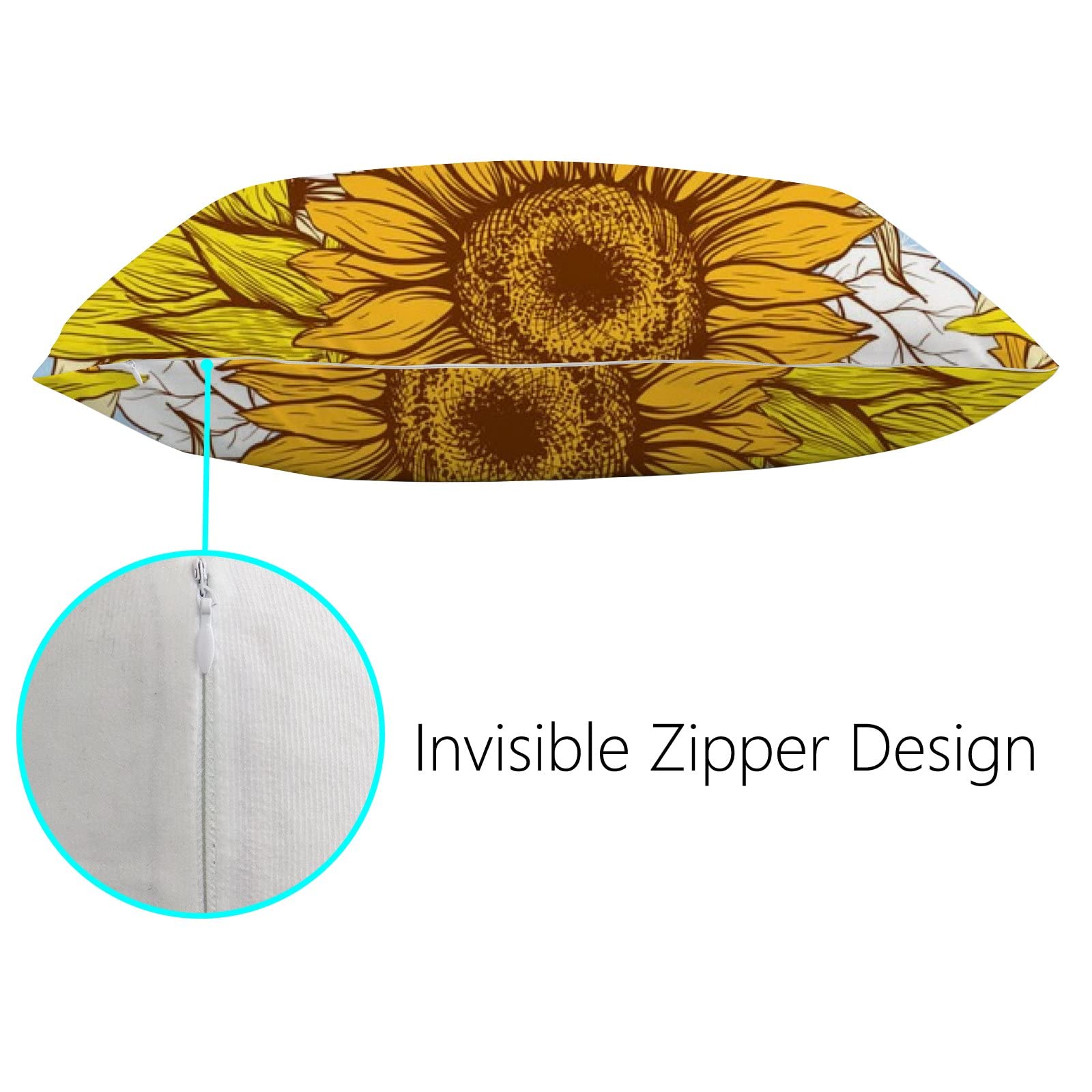 Vantaso Pillow Case Sunflowers Yellow Floral Flowers Summer Spring 2 Pack Pillow Cover Protector Pillow Sham Standard Size 20x26 inches Long Pillowcase Zippered