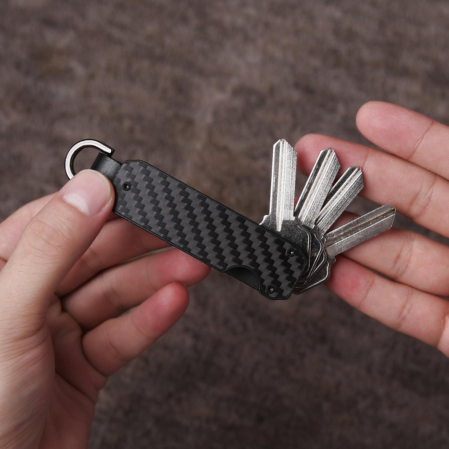 CAXGEK Metallic Key Organizer - Aluminum Carbon Fiber Key Organizer holder, Minimalist Innovative Keychain