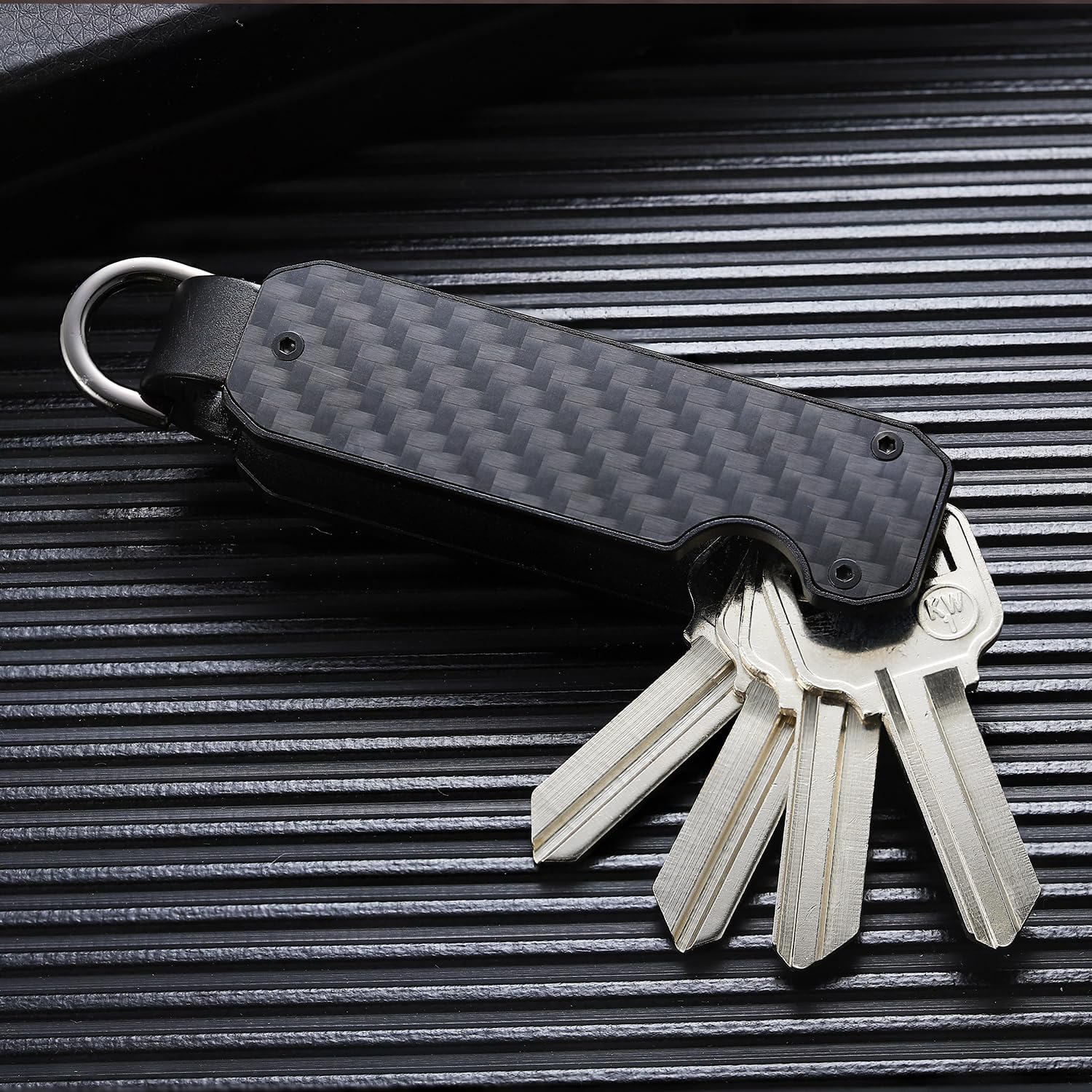 CAXGEK Metallic Key Organizer - Aluminum Carbon Fiber Key Organizer holder, Minimalist Innovative Keychain