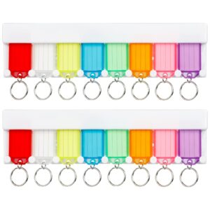 uniclife key tag rack slot style plastic wall mounted key holder organizer with transparent tough key tag identifiers markers in 8 assorted colors, 2 pack