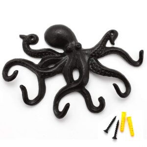 chasbete key holder for wall, octopus coat hooks wall mounted towel hooks, heavy duty wall hooks decorative with 6 arms