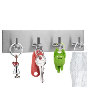 picowe key holder for wall decorative, adhesive stainless steel key hooks, key hanger key organizer for wall, towel hook coat hanger for entryway hallway kitchen(four rows,sliver 1pcs)