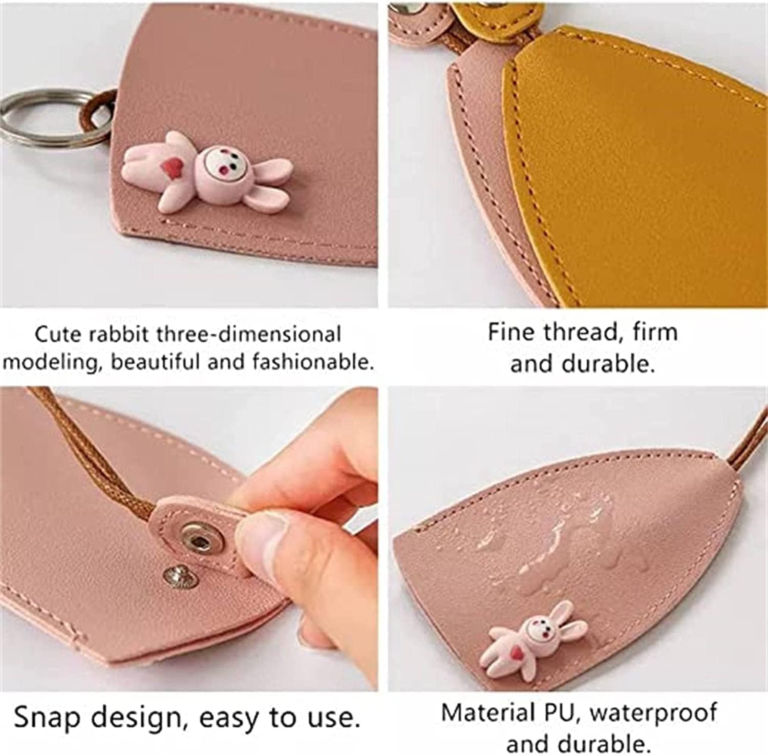 DABATO Creative Pull Out Cute Large Capacity Car Key Case, 6 Pcs Leather Car Key Case, Cute Car Key Protector Fob with Holder Hook (6Pcs - A)