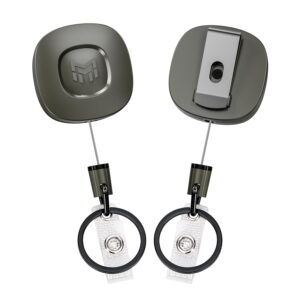 mngarista 2 pack heavy duty metal retractable keychain with belt clip, 8 oz retraction, 31.5" steel cable, zinc alloy id badge reel key chain retractor (dark gray)