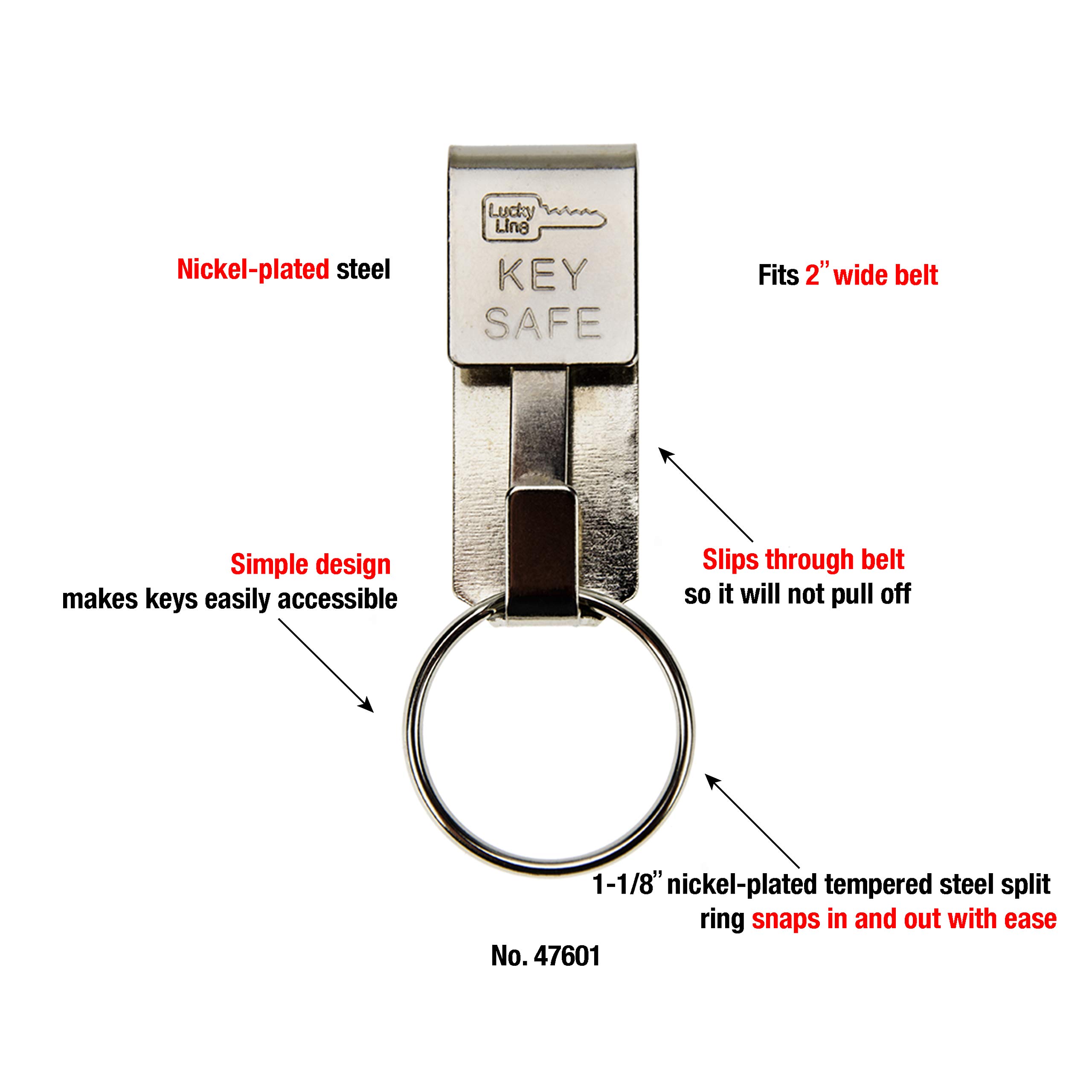 Lucky Line Key Safe Slip-On, 2” Wide Belt Key Ring - Heavy Duty Belt Key Clip, Key Chain