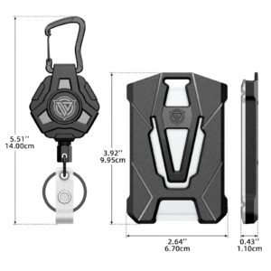 Oaridey Retractable Badge Holders, Heavy Duty Retractable Keychain with Tactical ID Card Holder (Holds 6 Cards) - 31.5” Retractable Badge Reel Key Chain