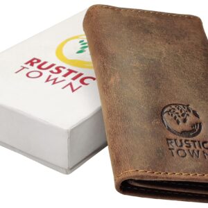 RUSTIC TOWN Slim Compact Leather Key Holder Wallet Pouch Gifts Him Her Men and Women (Brown)