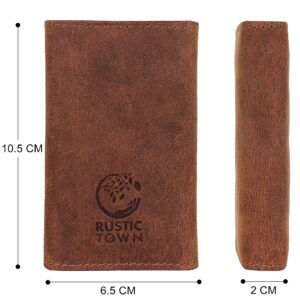 RUSTIC TOWN Slim Compact Leather Key Holder Wallet Pouch Gifts Him Her Men and Women (Brown)