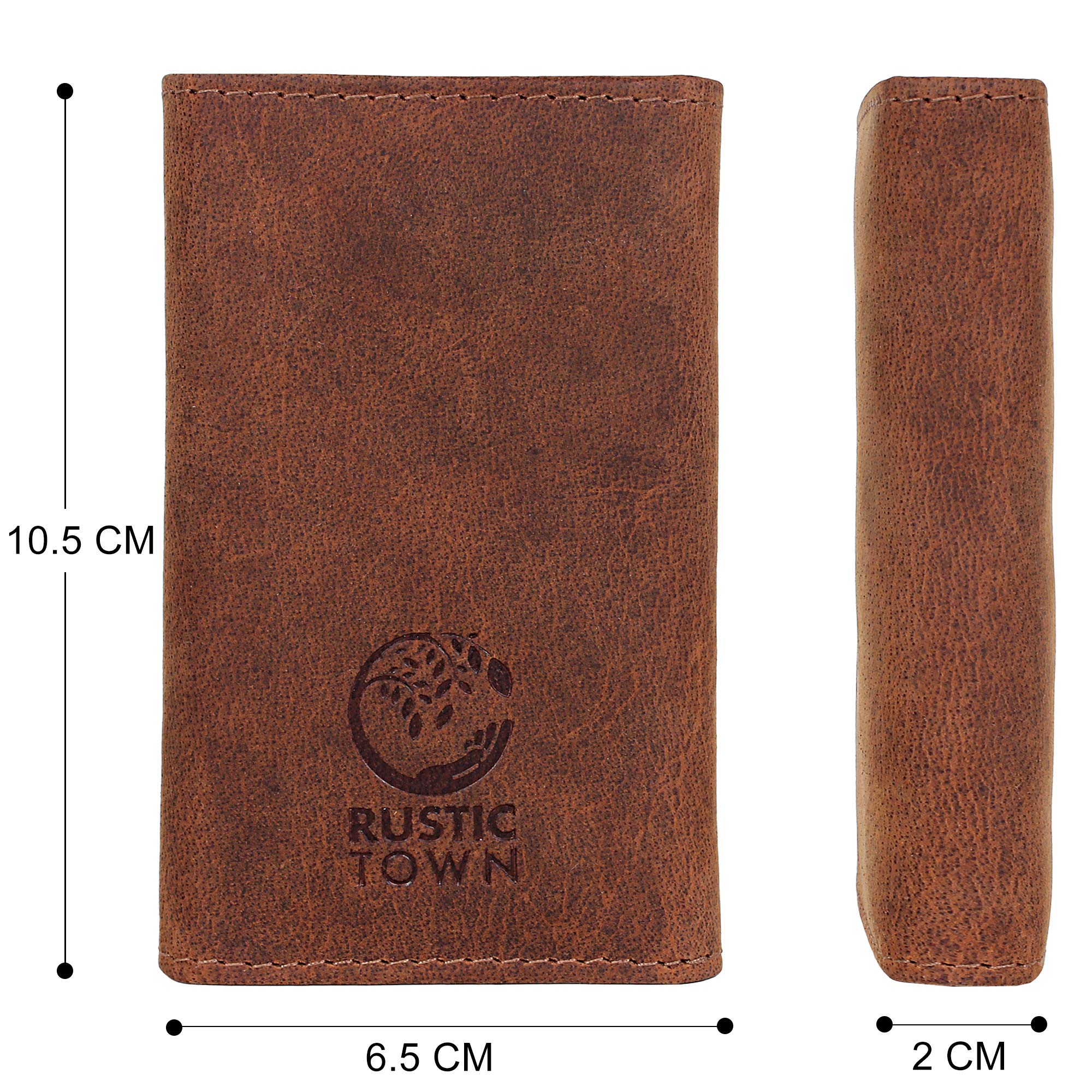 RUSTIC TOWN Slim Compact Leather Key Holder Wallet Pouch Gifts Him Her Men and Women (Brown)