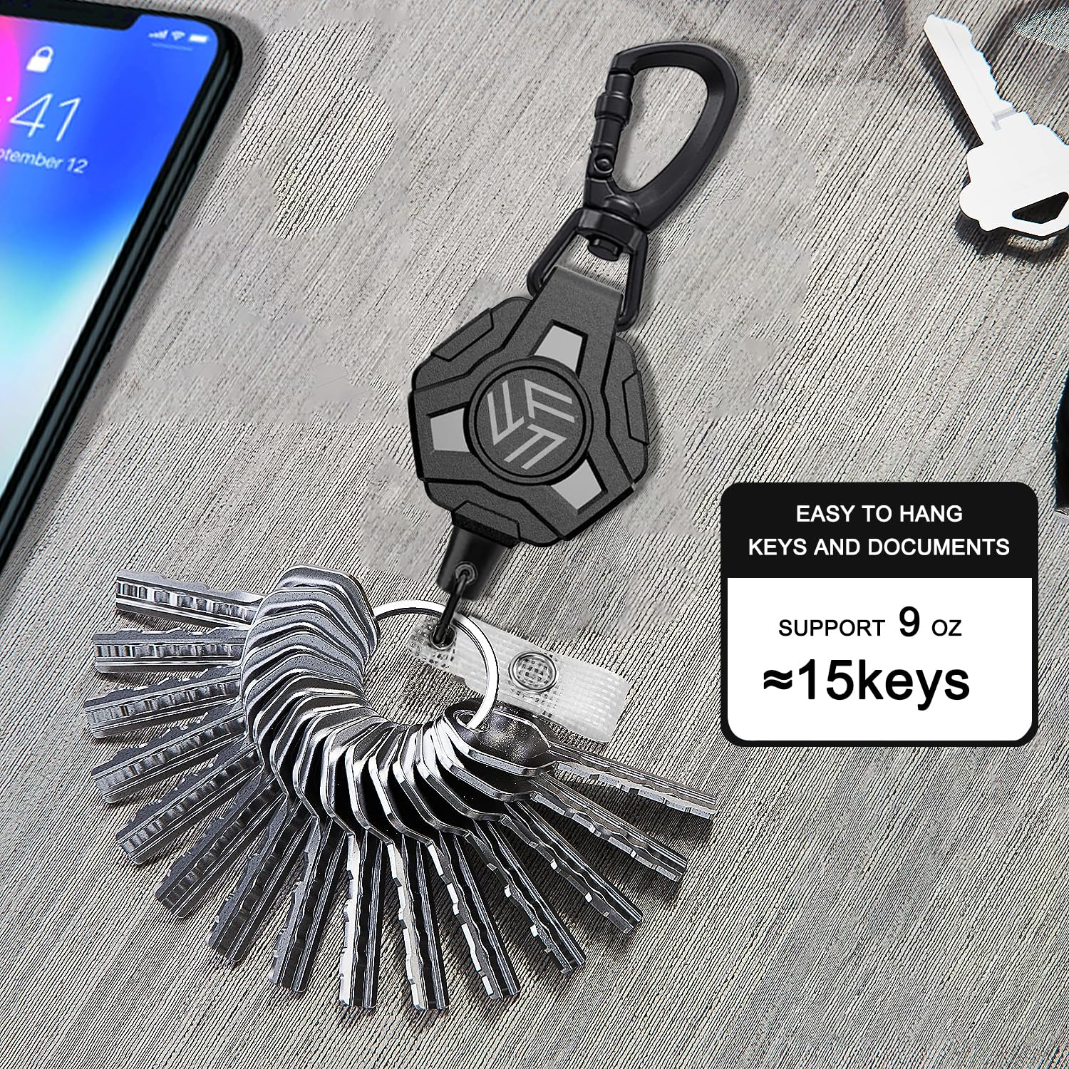 Retractable Keychain Badge Holder with Lanyard,Heavy Duty Badge Reel Retractable Carabiner Keychain,Tactical ID badge Card Holders Retractable with 31.5” Stainless Steel Retractable Cord