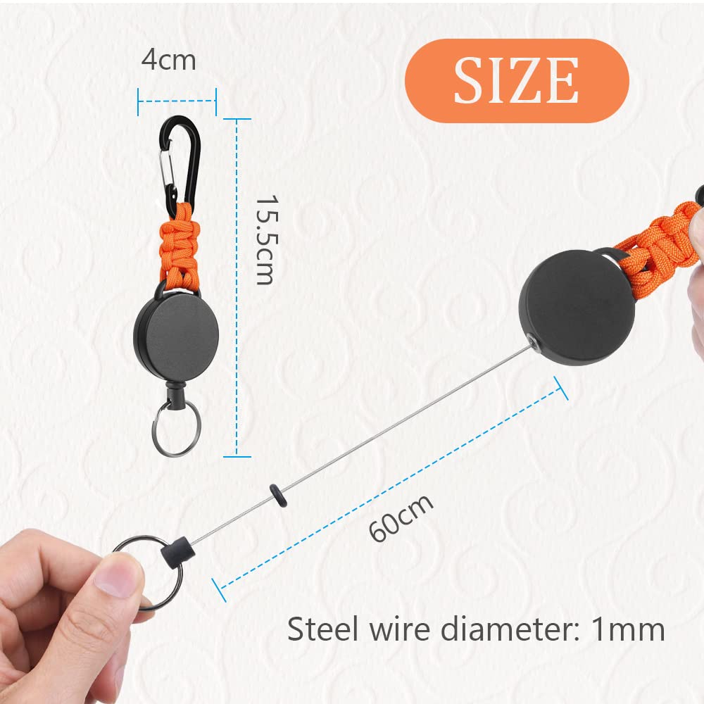 AOMIG 2 Pack Retractable Keychain, Heavy Duty Retractable Badge Holder Reel, Retractable ID Badge Clip Reel with Steel Cable and Carabiner Clip, Badge Reel Carabiner Key Chain（Black&Orange）