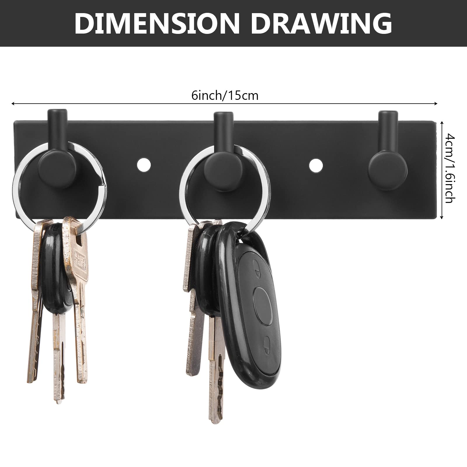 Key Holder for Wall Set of 2 Adhesive Key Holder Stainless Steel 3 Key Hooks Holder Rack Modern Key Hooks Hanger for Wall Home Kitchen Entryway Hallway Office Cabinet Bathroom (Black)