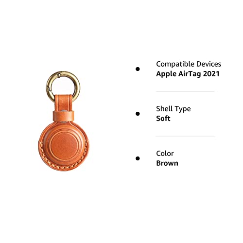 KEEPXYZ Genuine Leather Airtag Holder Suitable for Apple Airtag Keychain Leather, Small Air Tag Holder with Key Rings, Protective Airtag Case Cover Accessories - Brown V1.0