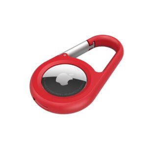 belkin apple airtag secure holder with carabiner - durable scratch resistant case with open face & raised edges - protective airtag keychain accessory for keys, pets, luggage & more - red