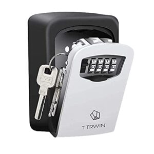 ttrwin security key lock box, resettable 4 digit combination waterproof lockbox, key safe storage security lock box, 5 keys large capacity wall mounted lockbox for house key, id card, garage key