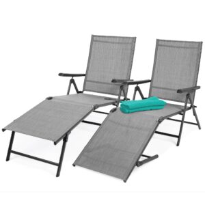 best choice products set of 2 outdoor patio chaise lounge chair adjustable reclining folding pool lounger for poolside, deck, backyard w/steel frame, 250lb weight capacity - gray