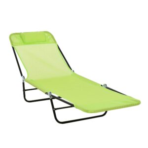 outsunny folding chaise lounge chair, pool sun tanning chair, outdoor lounge chair with reclining back, breathable mesh seat, headrest for beach, yard, patio, green