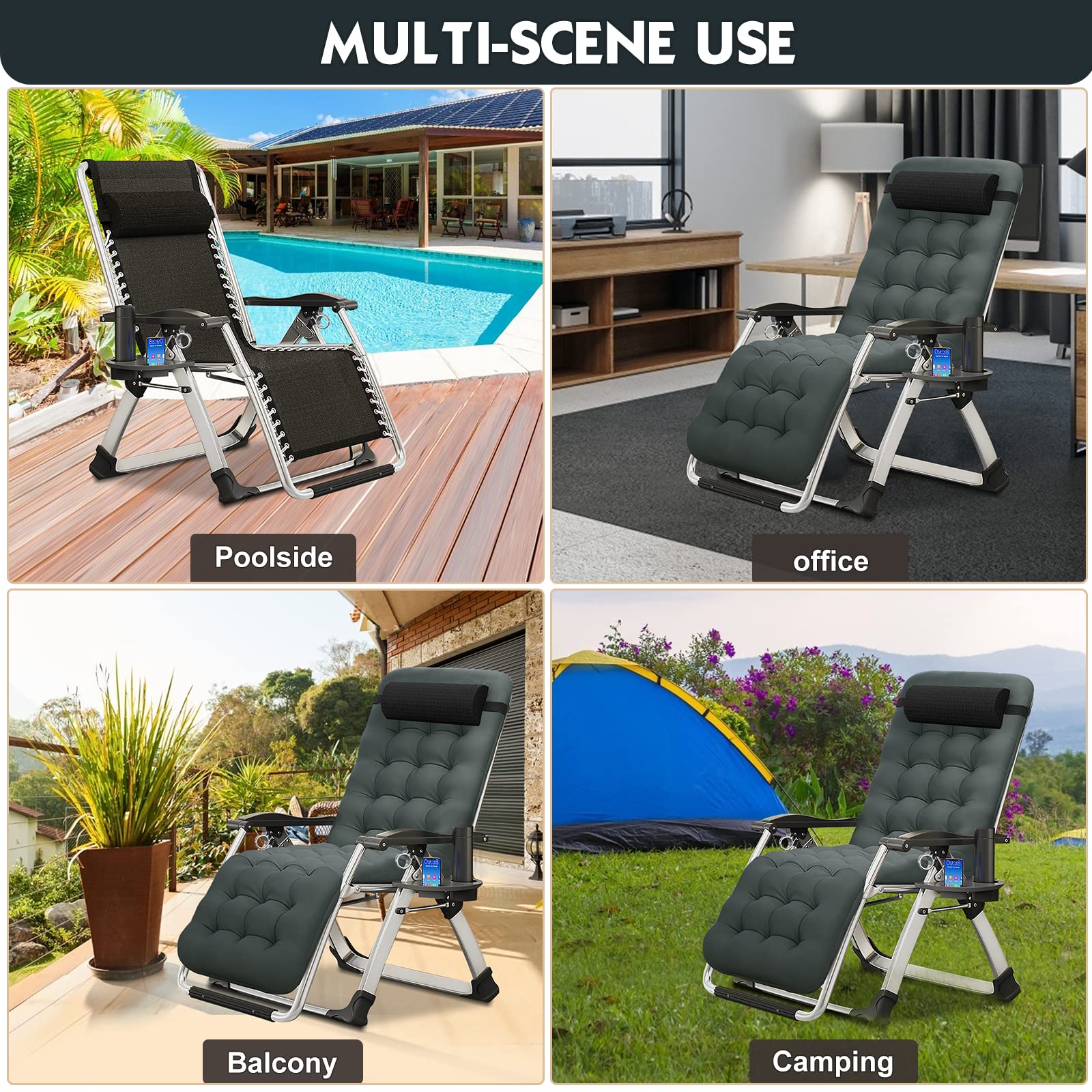 MOPHOTO Zero Gravity Chair, Outdoor Padded Lounge Chair with Side Table, Reclining Chair, Sturdy & Comfortable, Supports up to 440lbs