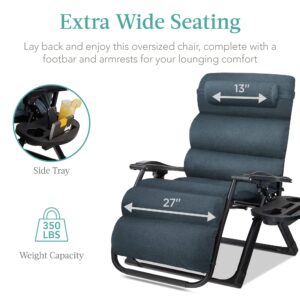 Best Choice Products Oversized Zero Gravity Chair, Folding Outdoor Patio Recliner, XL Anti Gravity Lounger w/Removable Cushion, Cup Holder, Side Tray, 350lb Capacity - Graphite Blue