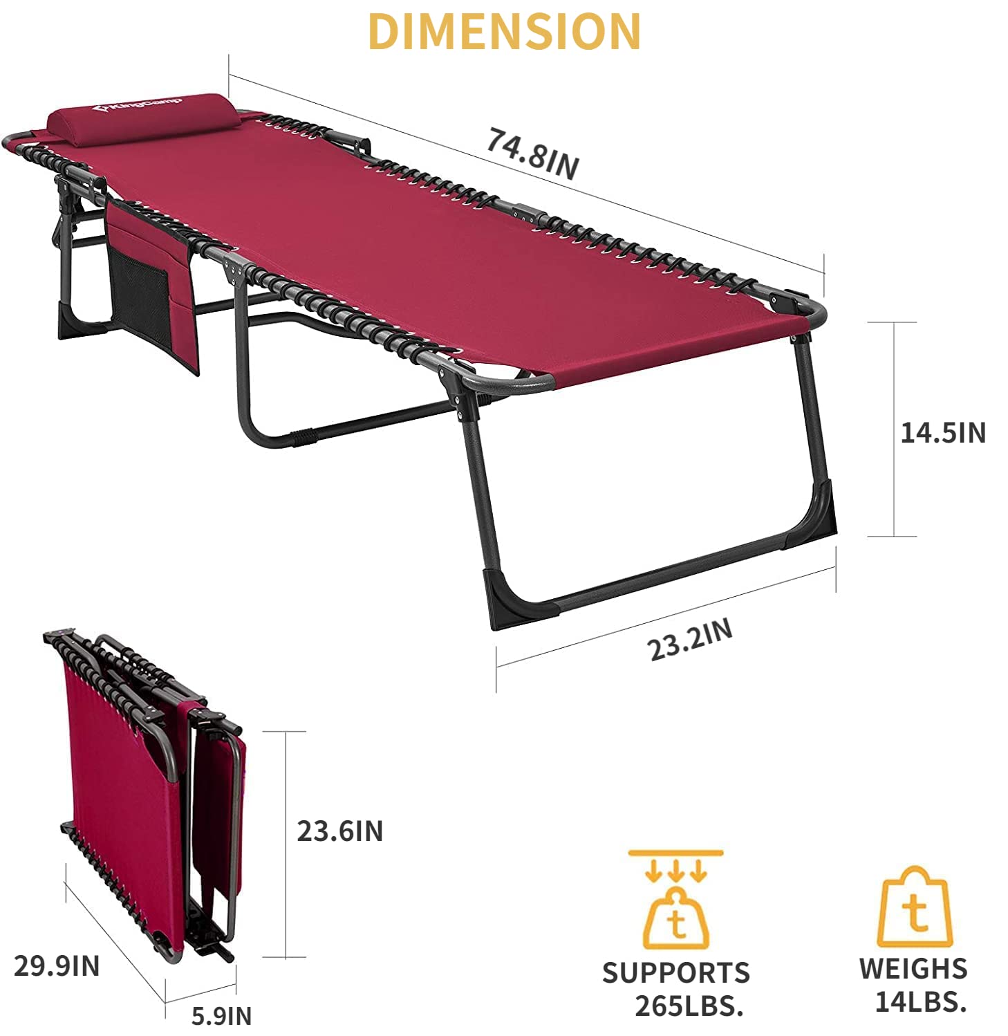 KingCamp Lounge Chair, 74.8''x23.2''x14.5'', Wine