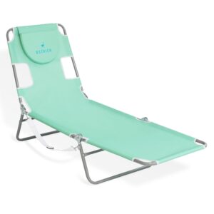 ostrich chaise lounge beach chair for adults with face hole - versatile, folding lounger for outside pool, sunbathing and reading on stomach - deluxe, foldable laying out chair for tanning